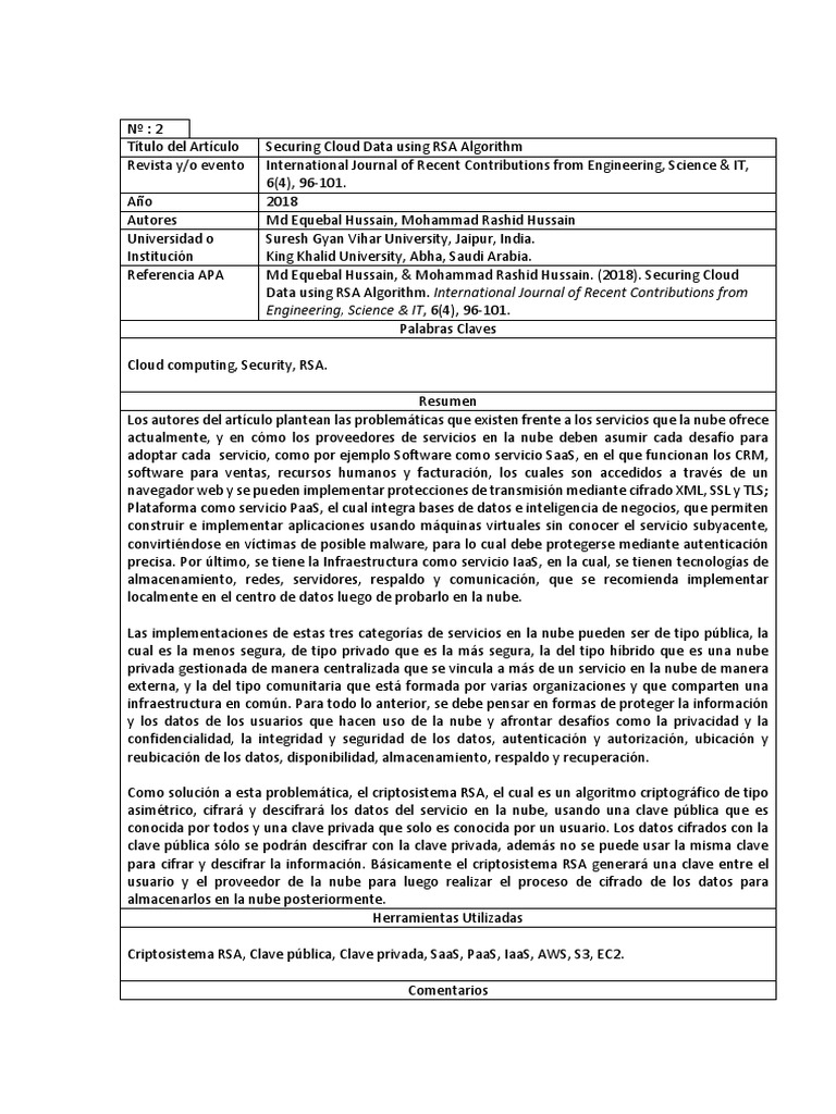 02 Securing Cloud Data Using Rsa Algorithm Pdf Clave