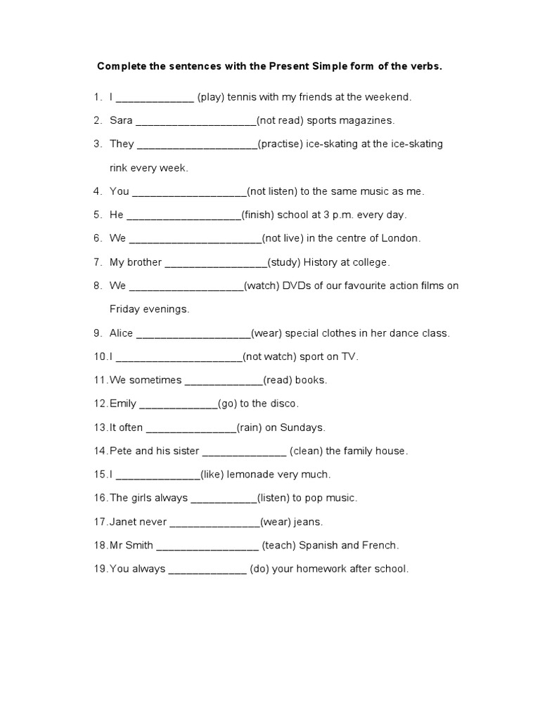 Present Simple Verb Exercises | PDF | Morphology | Grammar