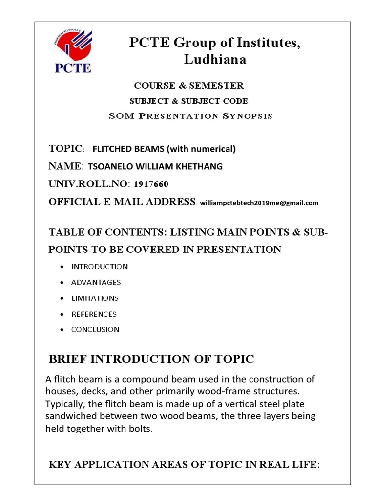 PCTE Group of Institutes, Ludhiana: Brief Introduction of Topic | PDF