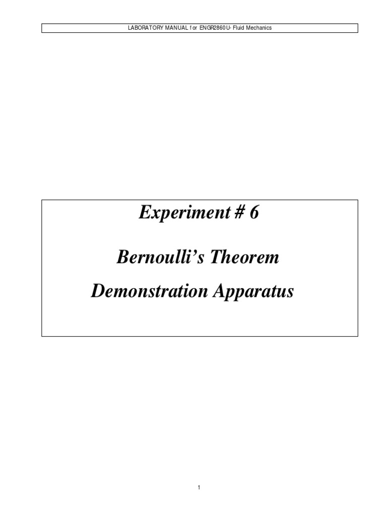 Experiment # 6 Bernoulli's Theorem Demonstration Apparatus: LABORATORY ...