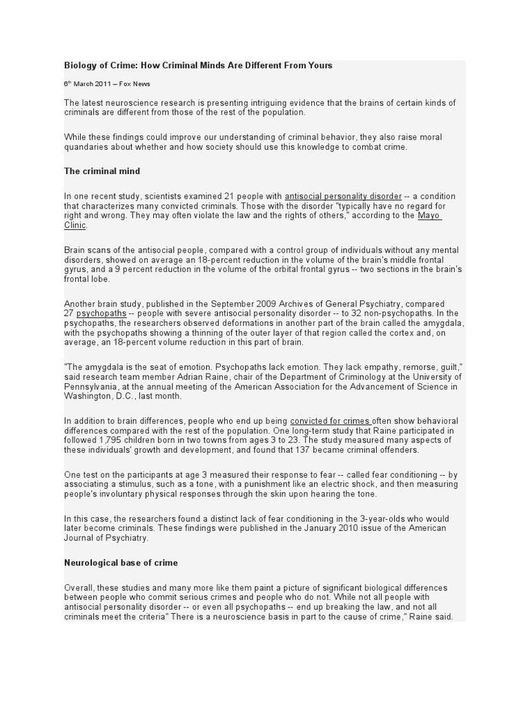 Biology of Crime: How Criminal Minds Are Different From Yours ...