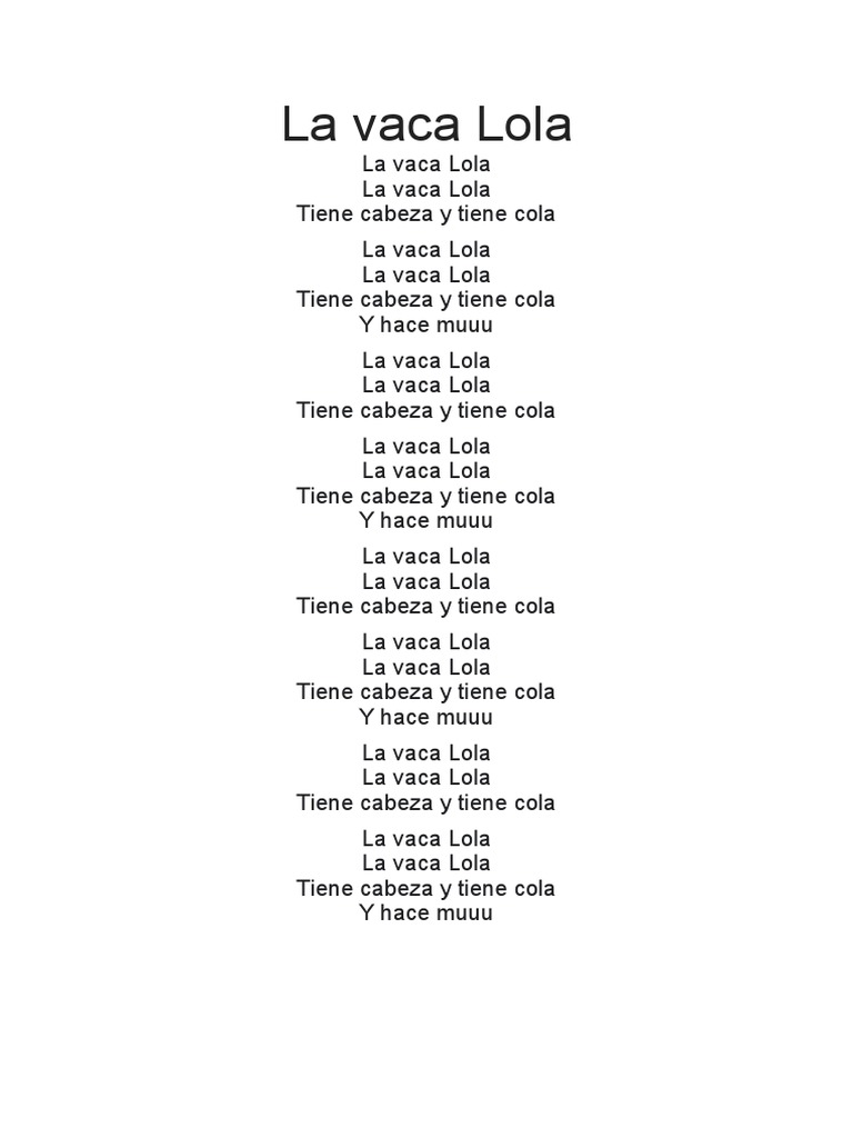 Letra de la canción La Vaca Lola | PDF | Cocina, comidas y vino