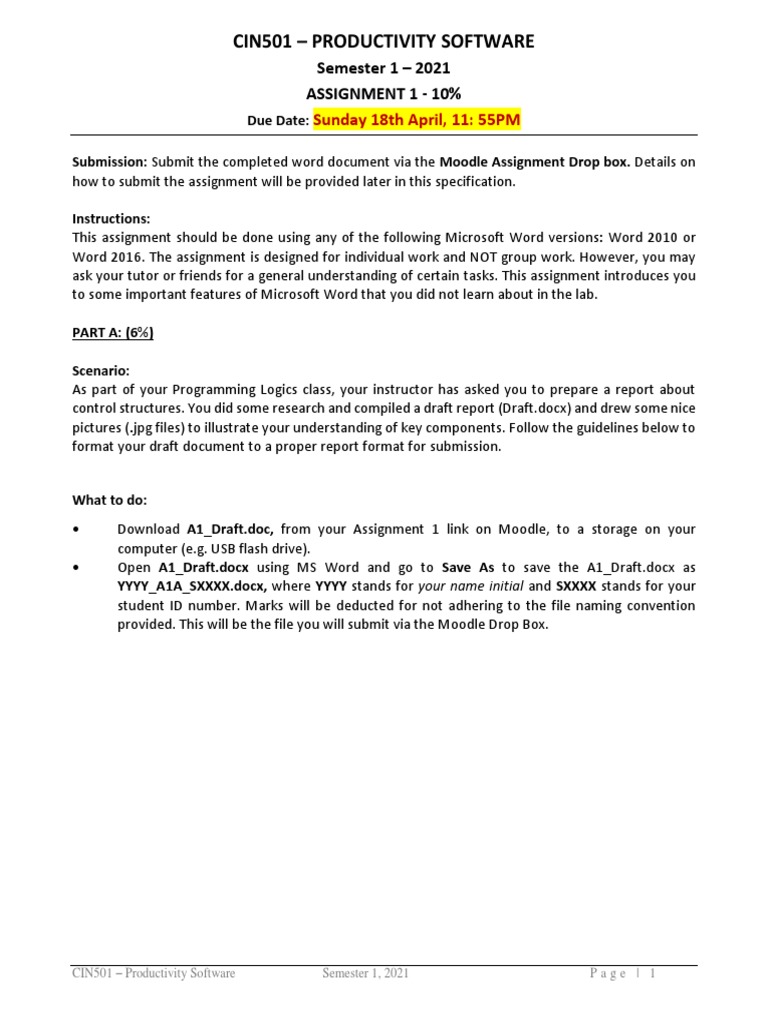 Word Processing Assignment 1 Specification (10%) | PDF