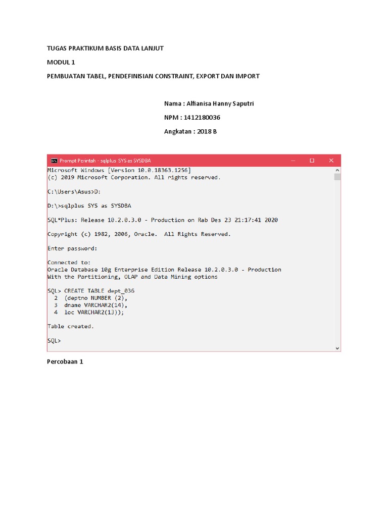 TUGAS PRAKTIKUM BASIS DATA LANJUT Modul 1 | PDF | Business