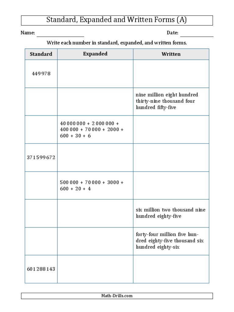 Standard, Expanded and Written Forms (A) | PDF
