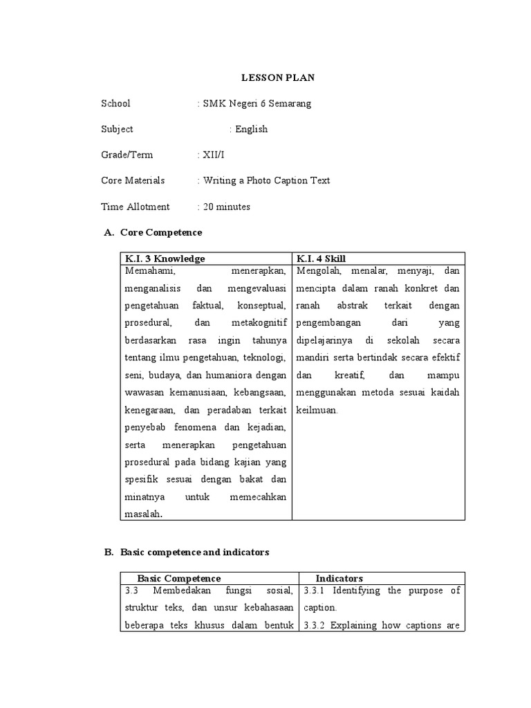 Lesson Plan Xii Photo Caption | PDF