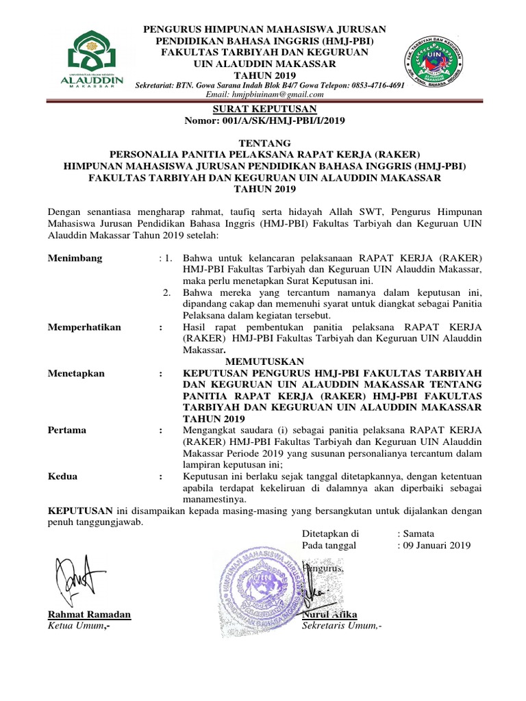 001-Sk Panitia RAKER | PDF