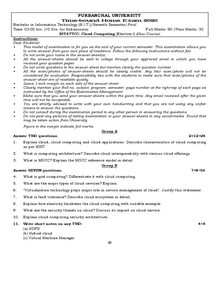 Purbanchal University: Time-Bound Home Exam 2020 | PDF | Cloud Computing | Information Age