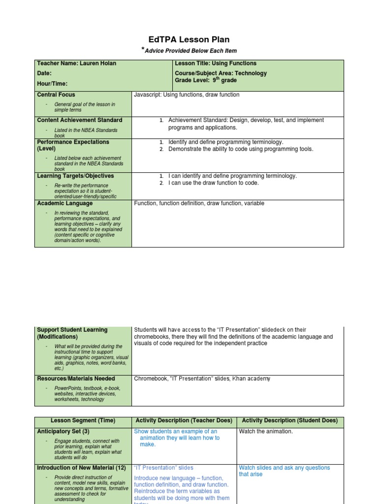 Edtpa Lesson Plan | Download Free PDF | Lesson Plan | Subroutine