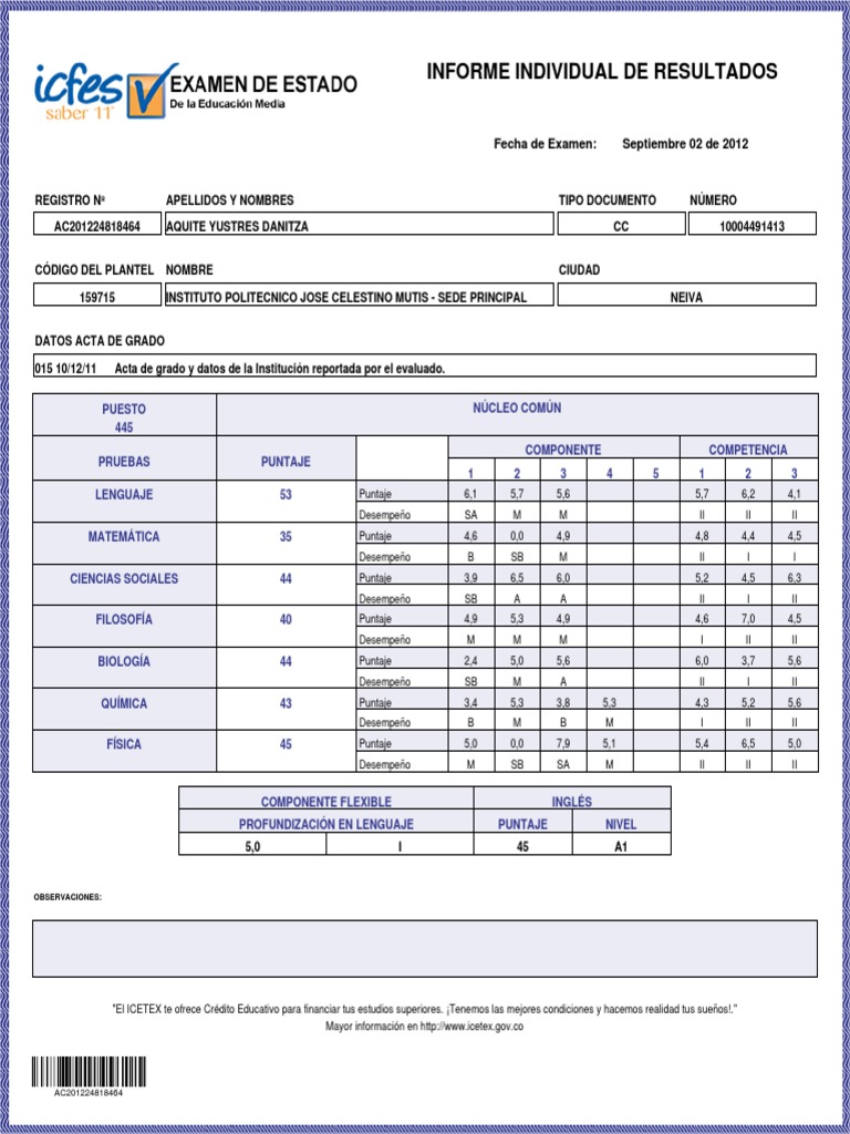 Icfes Danitza | PDF | Colombia
