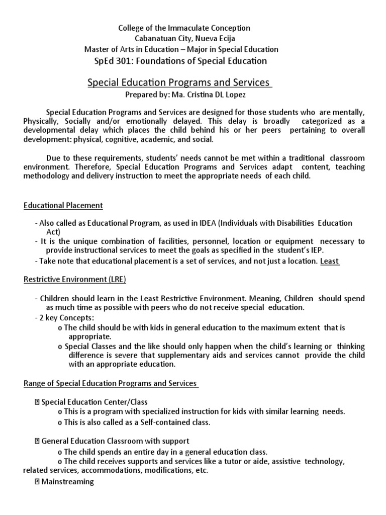 Special Education Programs and Services | PDF | Special Education ...