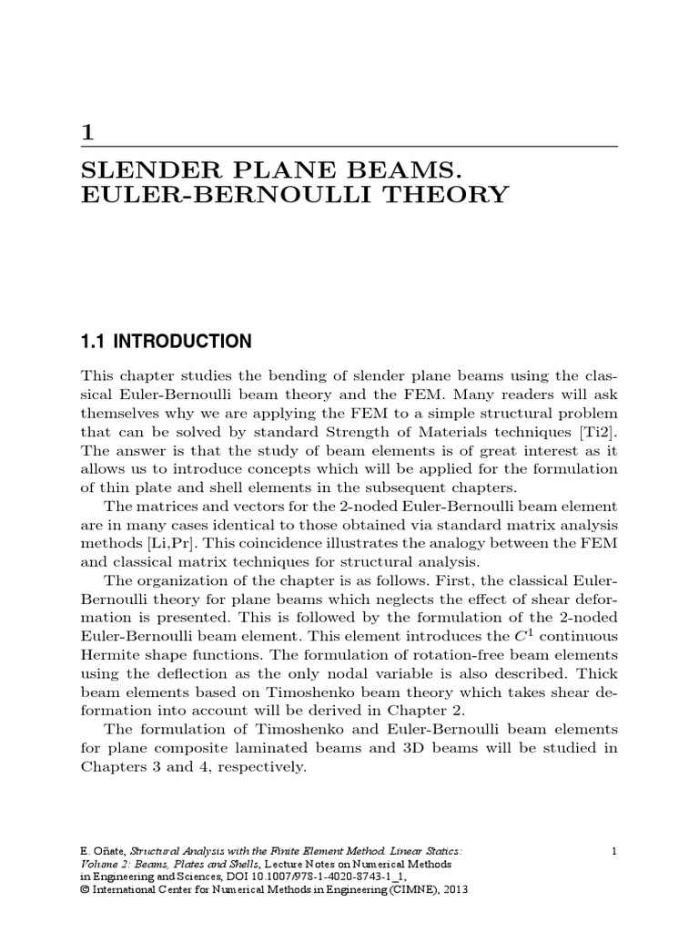 1 Slender Plane Beams. Euler-Bernoulli Theory: Volume 2: Beams, Plates ...