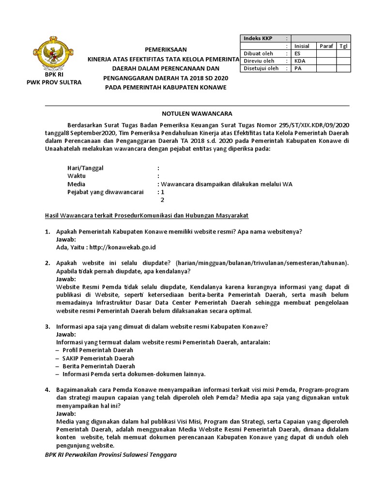 Format Notulen Wawancara Kominfo | PDF