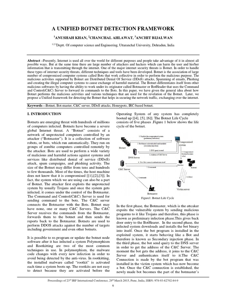A Unified Botnet Detection Framework Anushah Khan 2015 Pdf Computer Law Computer Networking 