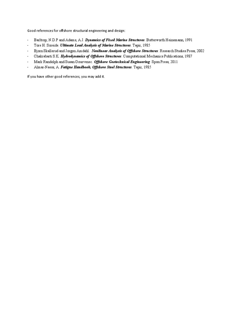 My Favorite Books For Offshore Structural Engineering | PDF