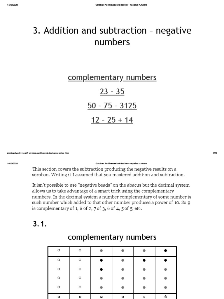 Soroban - 03 Addition and Subtraction - Negative Numbers | PDF | Numbers | Arithmetic