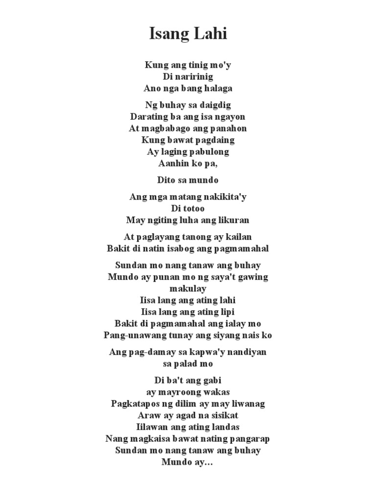 Isang Lahi Lyrics | PDF