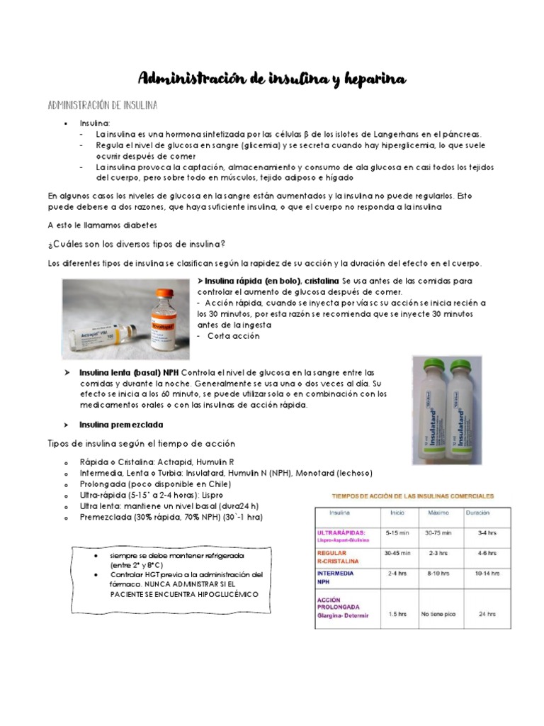Administración de Insulina y Heparina | PDF | Insulina | Inyección ...