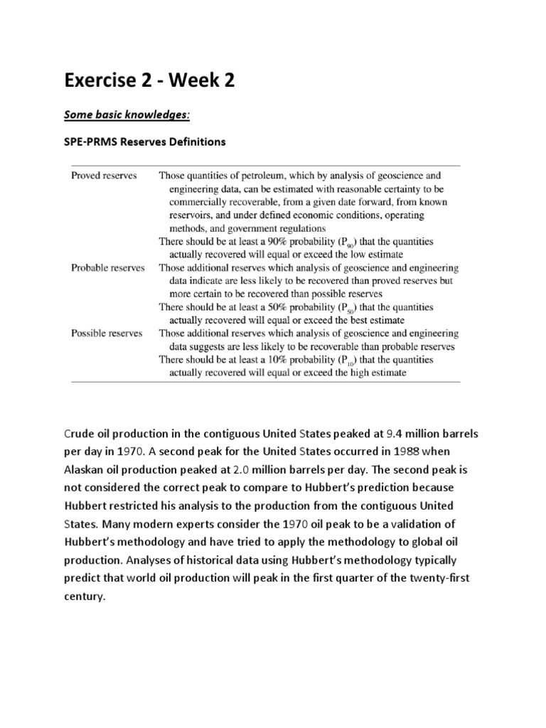 SPE‐PRMS Reserves Definitions Exercise | PDF | Extraction Of Petroleum | Petroleum