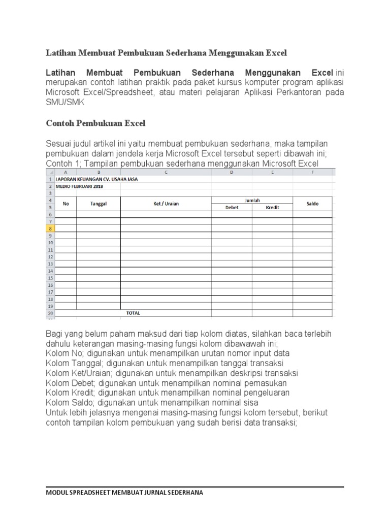 Pembukuan Sederhana di Excel: Panduan Lengkap | PDF | Komputer