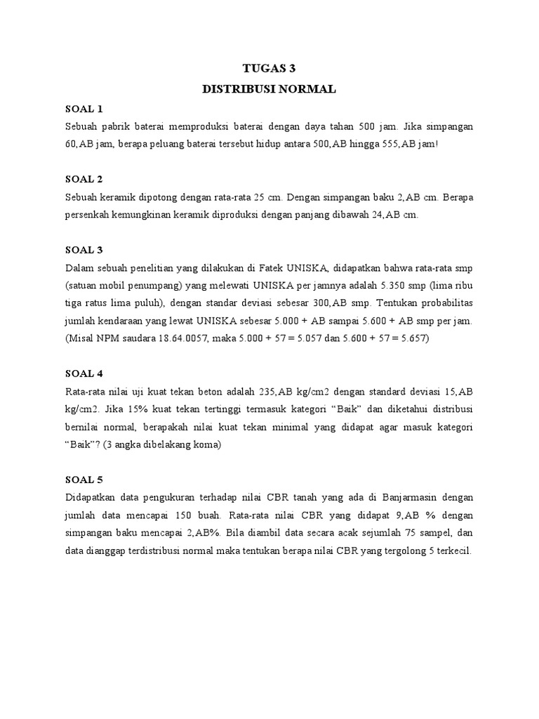 Tugas 3 Distribusi Normal | PDF | Teknologi & Rekayasa