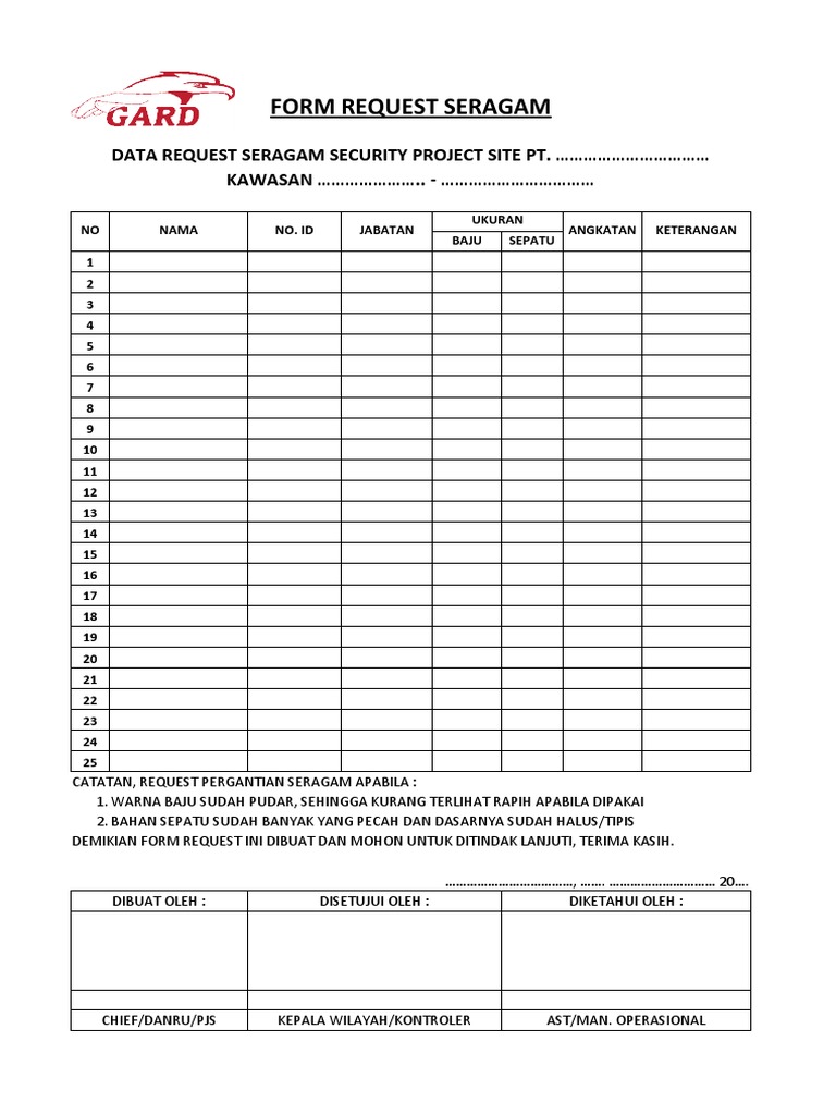 Form Request Seragam | PDF