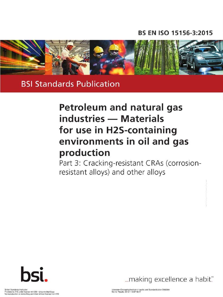 BS en ISO 15156 Petroleum and Natural Gas Industries Materials For Use ...