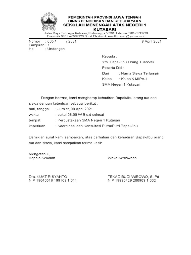 Undangan Wali Siswa | PDF