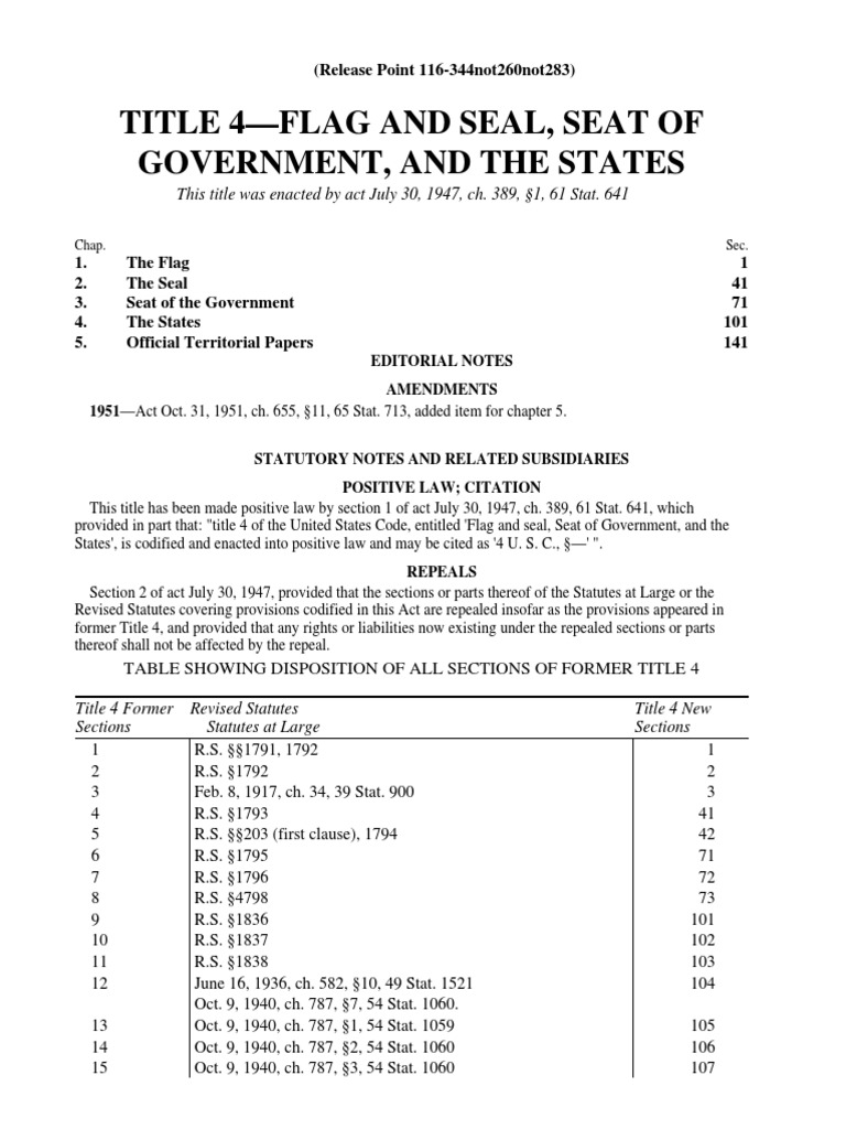US Code Title 4 Flag And Seal Seat Of Government And The States
