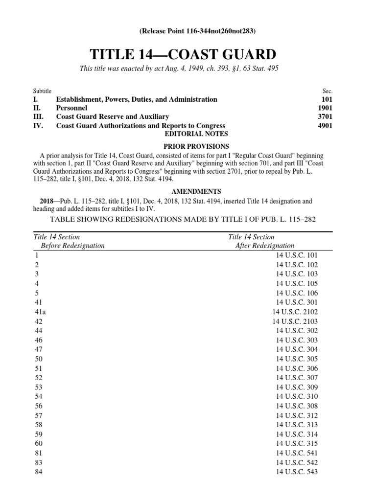 US Code Title 14 - Coast Guard | PDF | United States Code | United ...