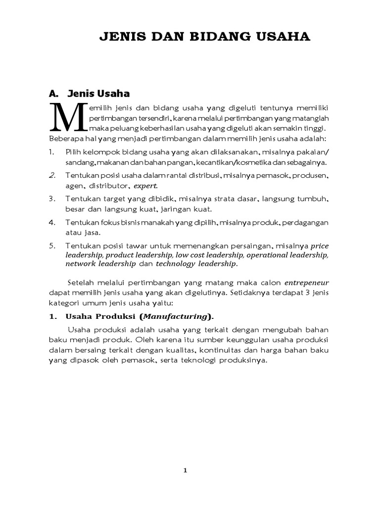 Jenis Dan Bidang Usaha | PDF