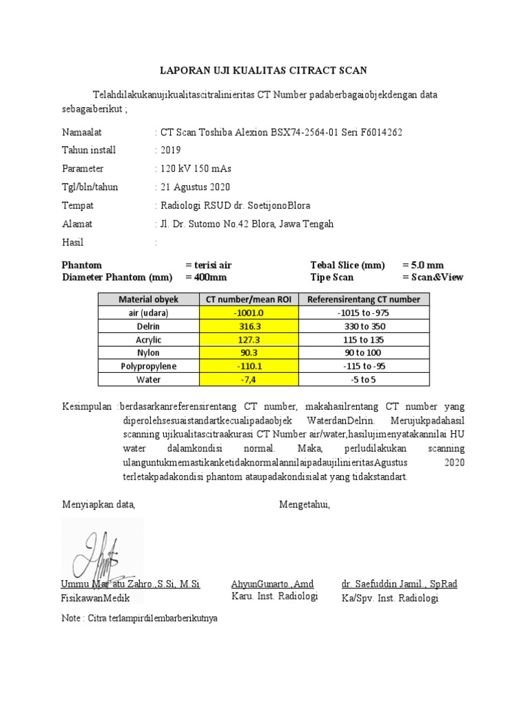LAPORAN UJI Kualitas Citra Lineritas CT SCAN | PDF