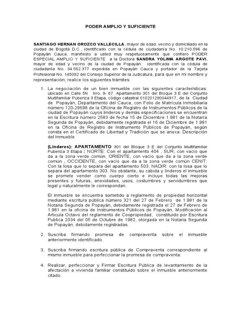 Poder Amplio y Suficiente para Venta Santiago Orozco | PDF | Derecho ...