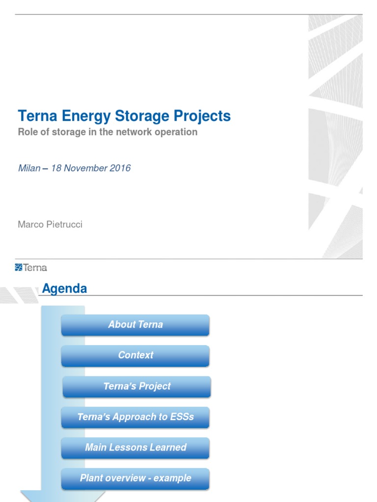 Terna Energy Storage Projects: Role of Storage in The Network Operation ...