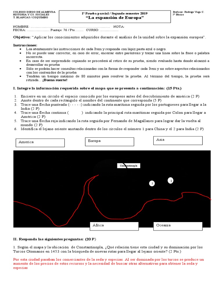 Expansión Europea: Evaluación 5° Básico | PDF | especia | Américas