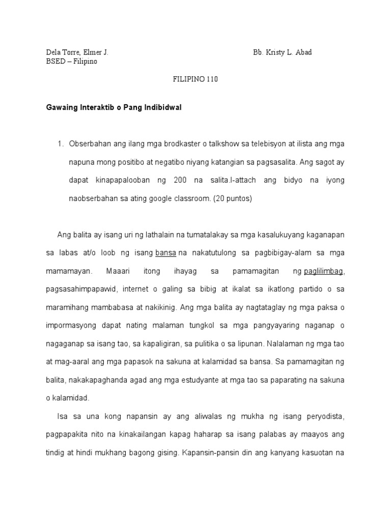 Obserbasyon Sa Balita | PDF