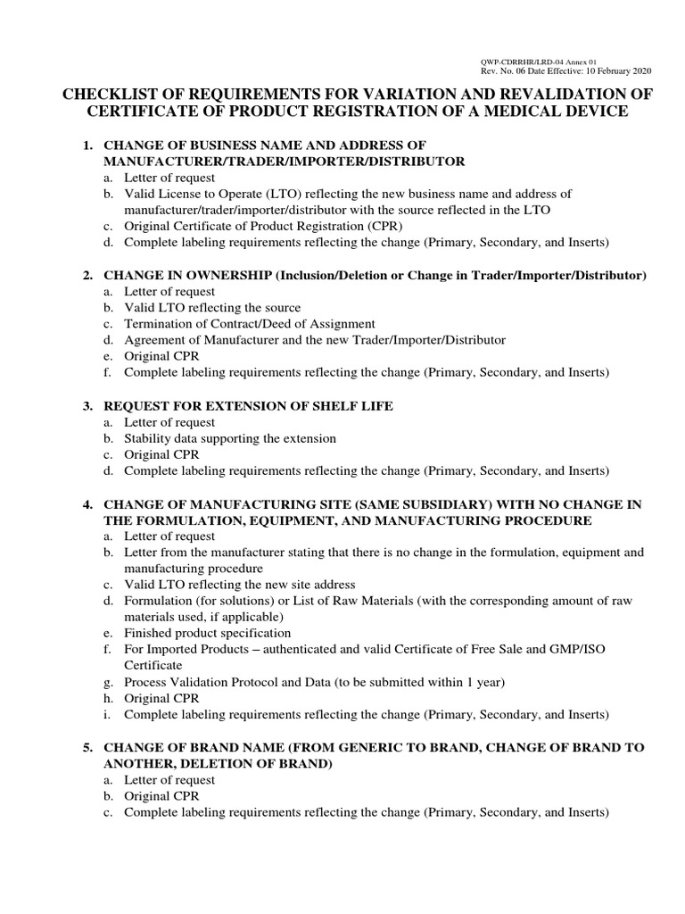 2020-Checklist Requirements Variation CPR | PDF | Business | Computing