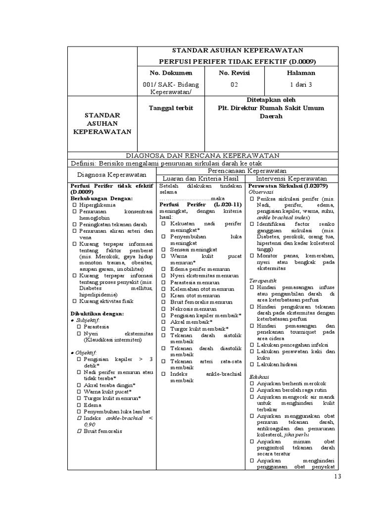 Perfusi Perifer Tidak Efektif (D.0009) | PDF