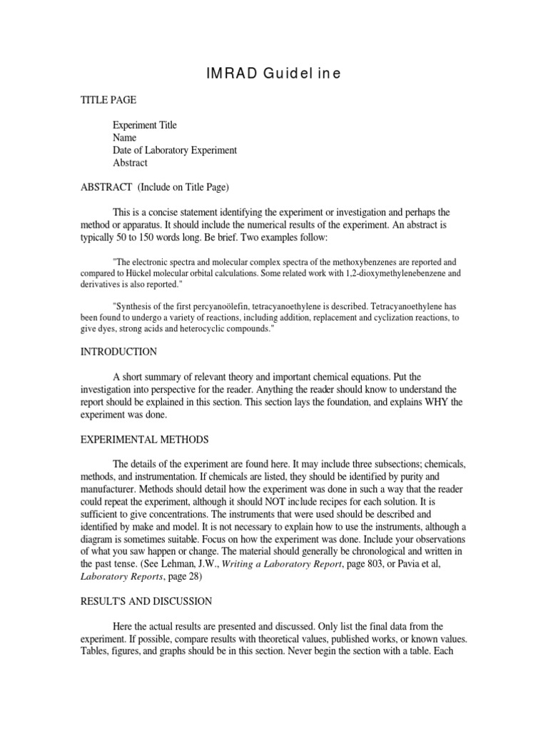 IMRAD Guideline: Laboratory Reports, Page 28) | PDF | Experiment ...