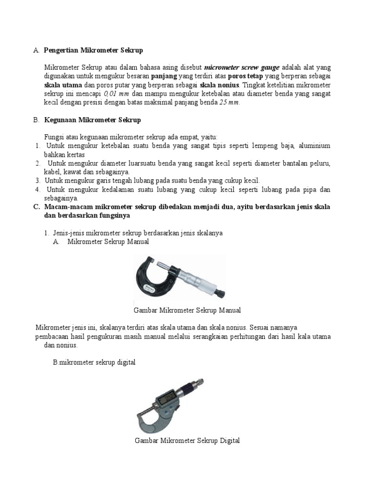 Pengertian dan Kegunaan Mikrometer Sekrup | PDF