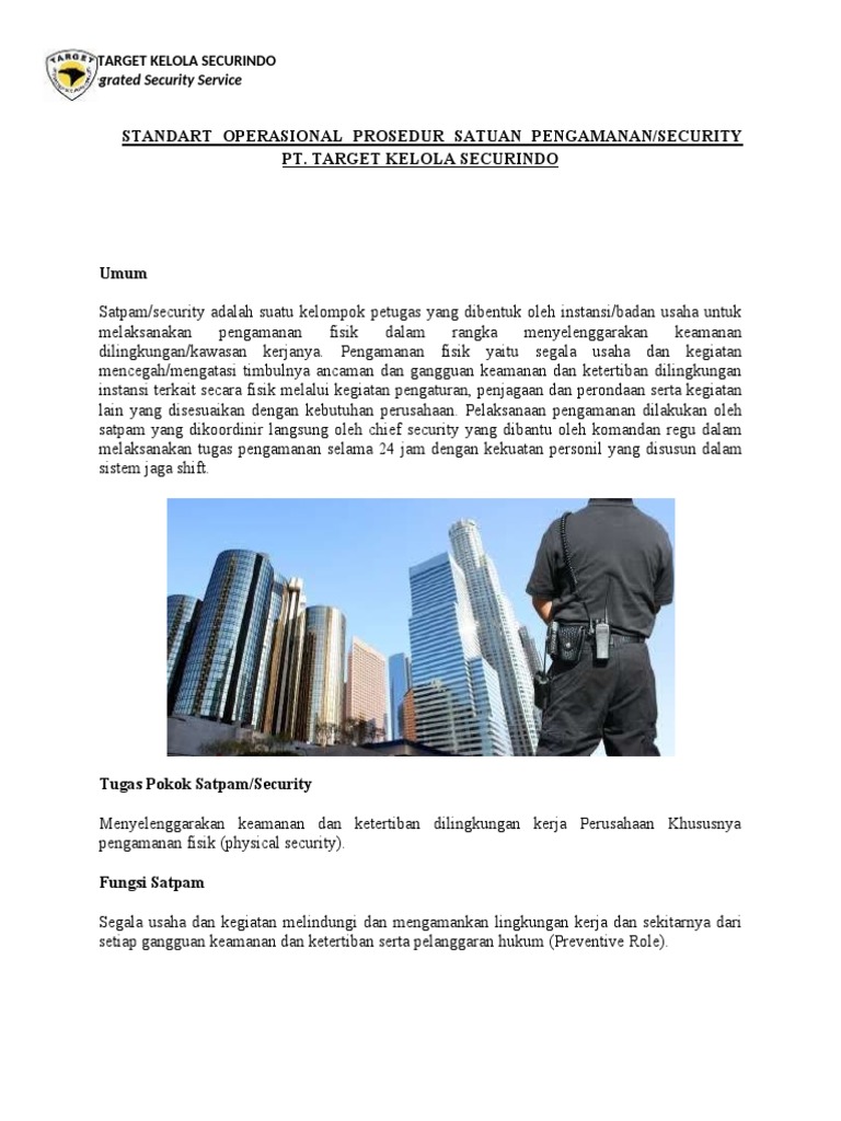 SOP Satuan Pengamanan (SATPAM) | PDF