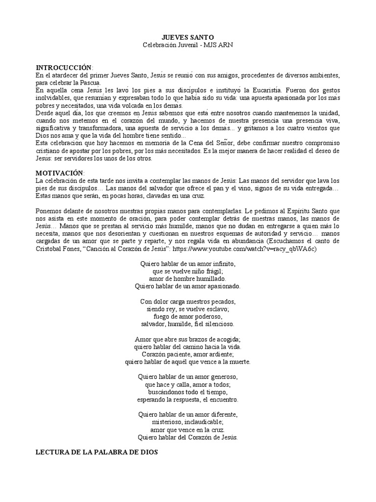 Propuesta Celebración Jueves Santo | PDF | eucaristía | Jesús