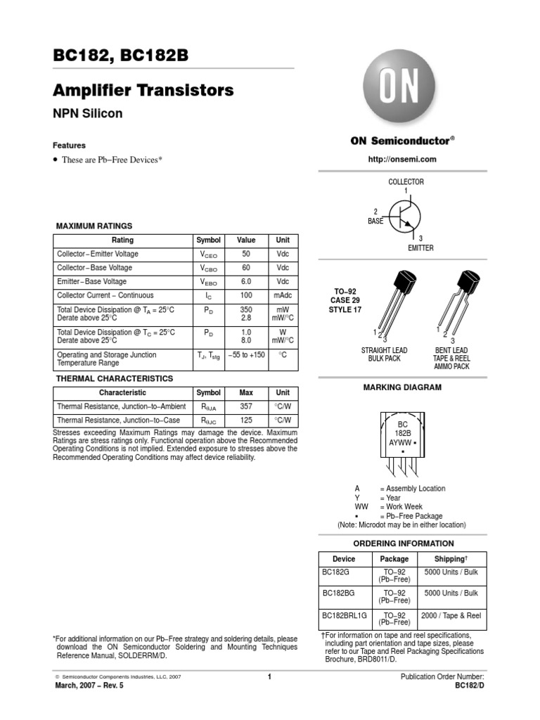 BC 182 B Datasheet | PDF | Bipolar Junction Transistor | Electrical ...