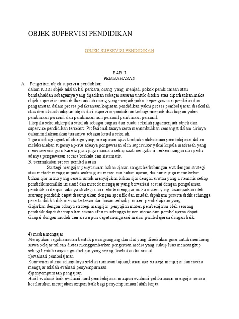 Objek Supervisi Pendidikan | PDF