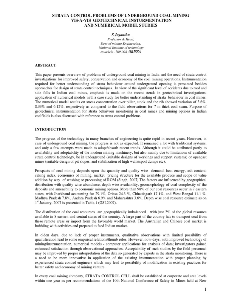 Strata Control in Underground Coal Mining | PDF | Coal Mining | Mining