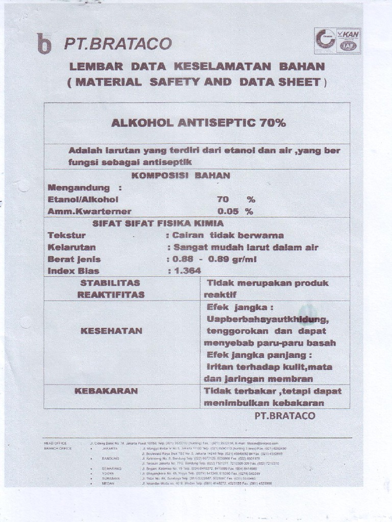 MSDS Alkohol 70% | PDF