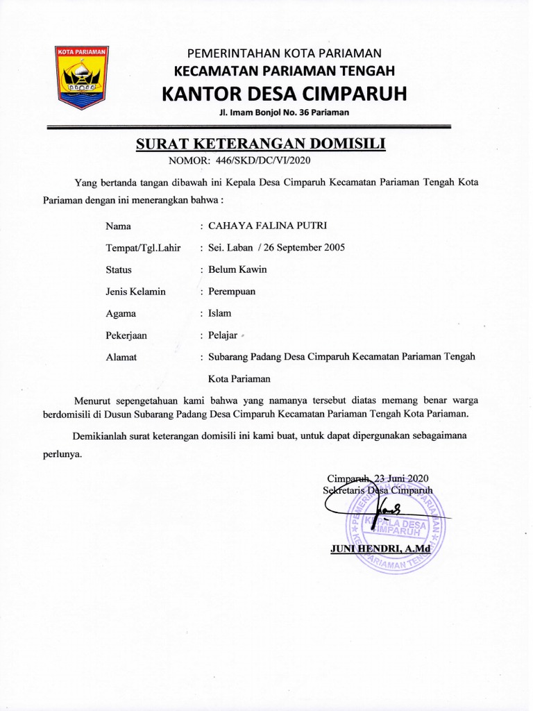 Surat Keterangan Domisili | PDF