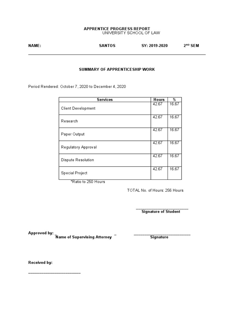 Apprentice Progress Report 2019-2020 | PDF