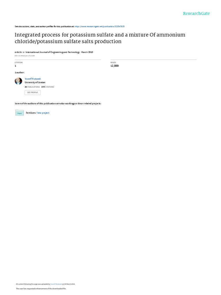 K2SO4 | PDF | Crystallization | Potassium Chloride