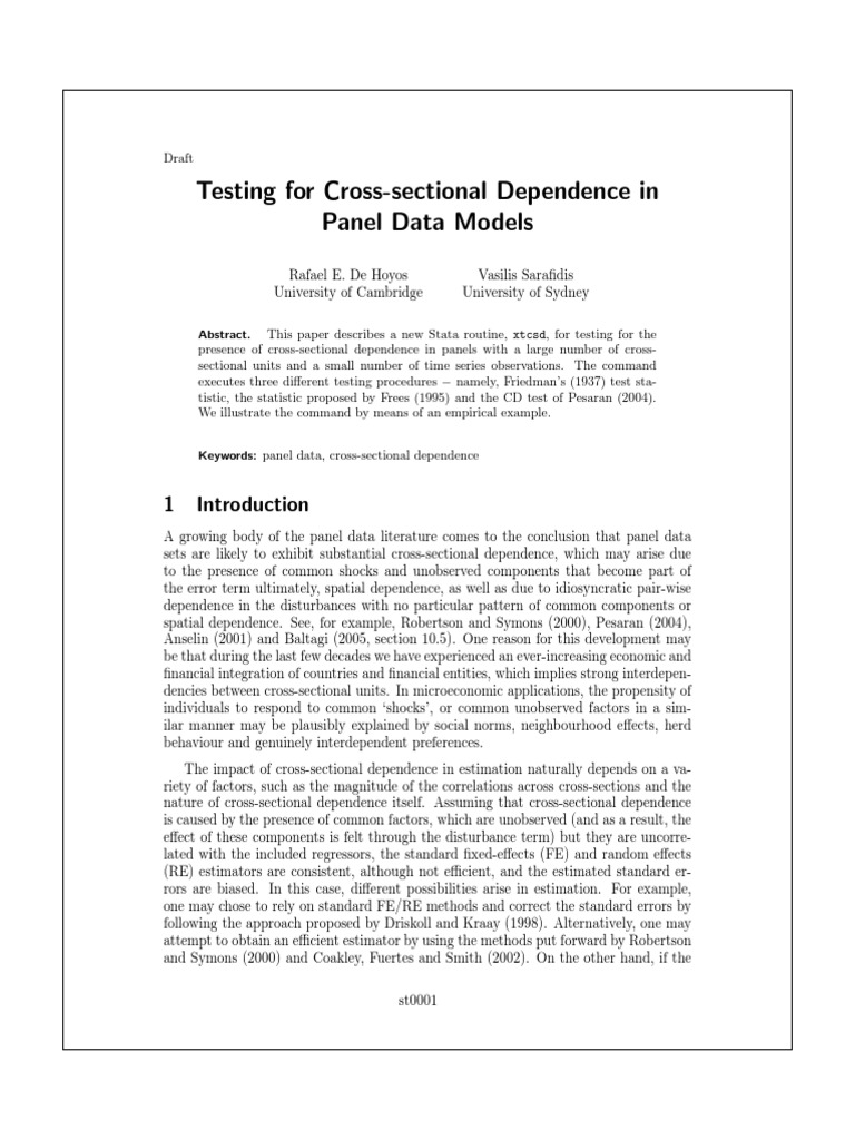 Testing For Cross-Sectional Dependence in Panel Data Models | PDF ...